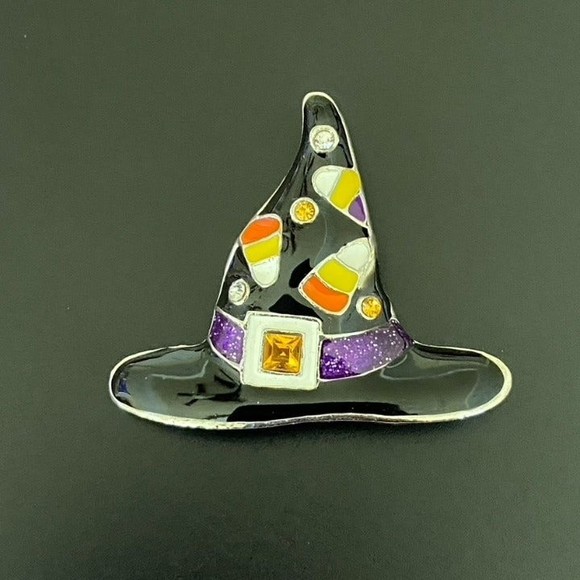Jewelry | Vintage Halloween Witch Witches Hat Candy Corn Rhinestone ...